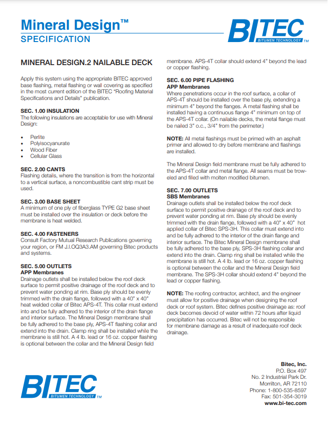 Mineral Design™ MDA Nailable Specs - bi-tec.com